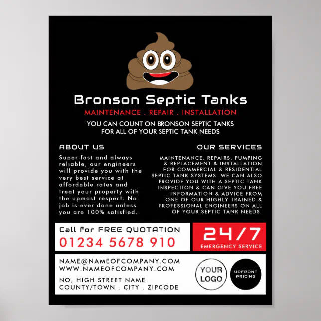 Poop Emoji, Septic Company, Septic Engineer Advert Poster | Zazzle
