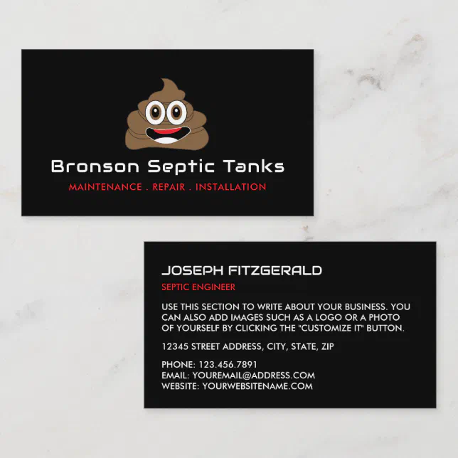 Poop Emoji, Septic Company, Septic Engineer Business Card | Zazzle