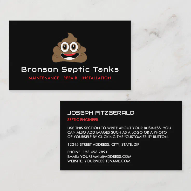 Poop Emoji, Septic Company, Septic Engineer Business Card | Zazzle