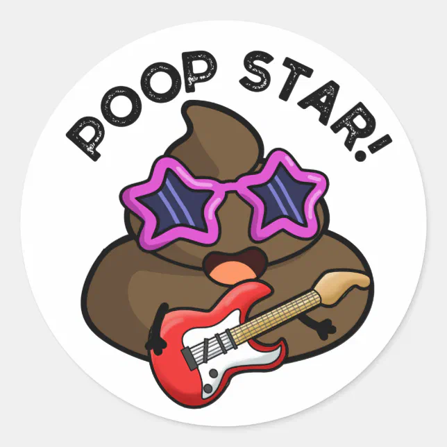 Poop Star Funny Pop Star Pun Classic Round Sticker | Zazzle
