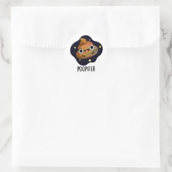 Poopiter Funny Planet Jupiter Pun Classic Round Sticker | Zazzle