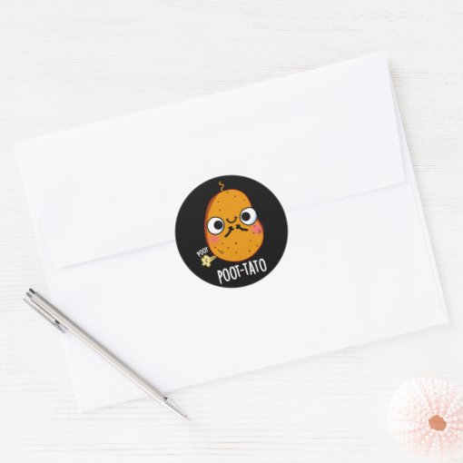 Poot-tato Funny Farting Potato Pun Dark BG Classic Round Sticker | Zazzle