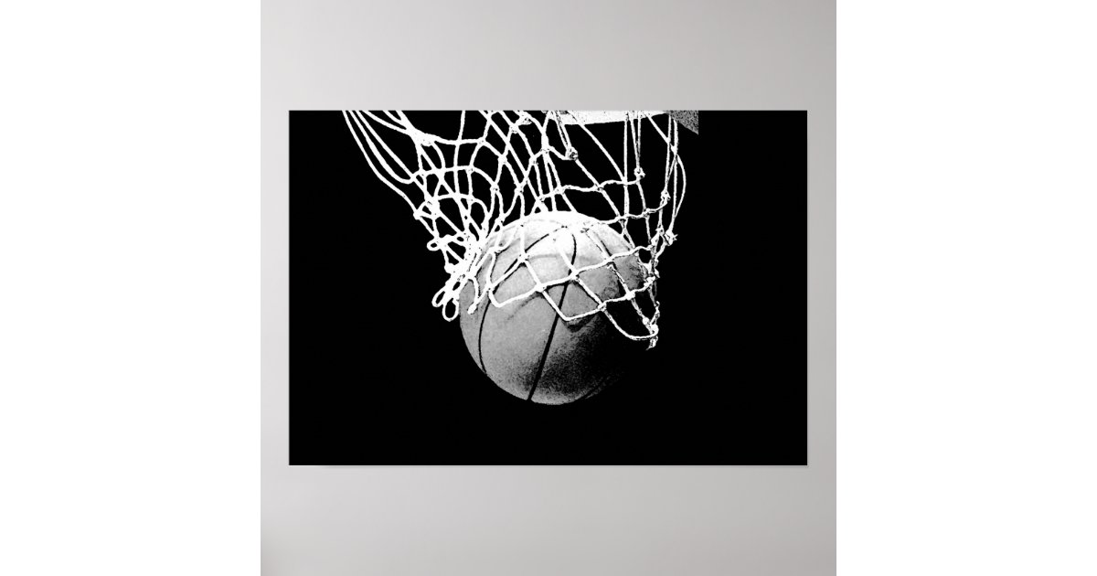 Pop Art Basketball Ball & Net Print Poster | Zazzle