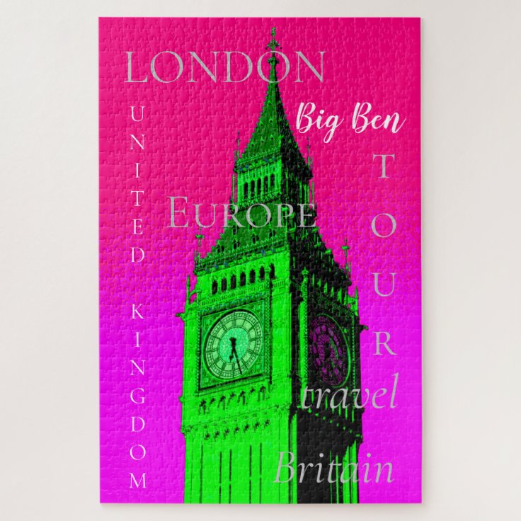 Pop Art Big Ben London Travel Pink Green Jigsaw Puzzle | Zazzle
