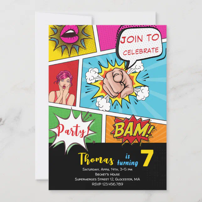 Pop art comic birthday invitation | Zazzle