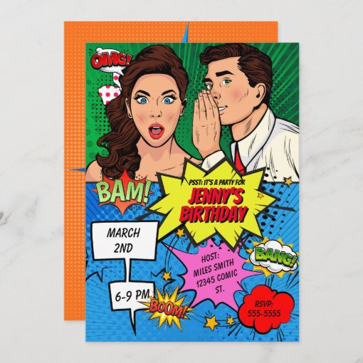 Pop Art Comic Birthday Invitation | Zazzle