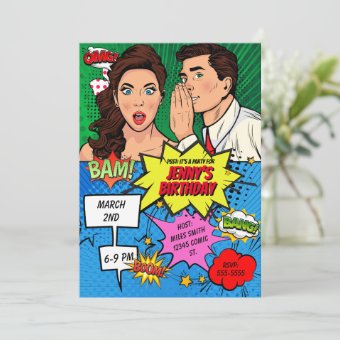 Pop Art Comic Birthday Invitation | Zazzle
