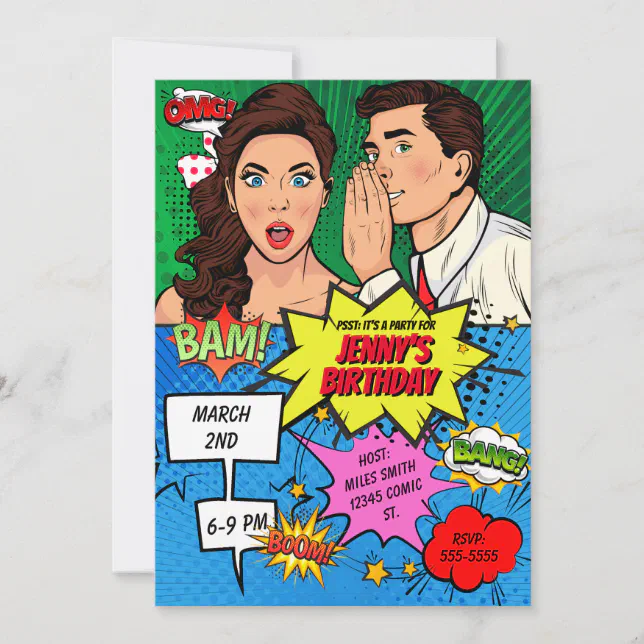 Pop Art Comic Birthday Invitation | Zazzle