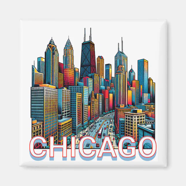 Pop art Comic Book Art Chicago Illinois Skyline Magnet | Zazzle