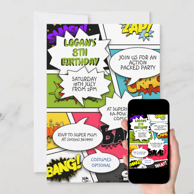 Pop Art Comic Book Party Invitations | Zazzle