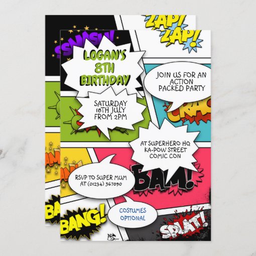 Pop Art Comic Book Party Invitations | Zazzle