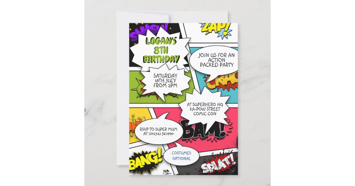 Pop Art Comic Book Party Invitations | Zazzle
