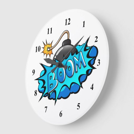 Pop Art Comic Style Bomb Boom! Large Clock | Zazzle
