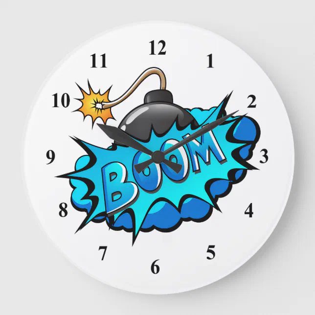 Pop Art Comic Style Bomb Boom! Large Clock | Zazzle