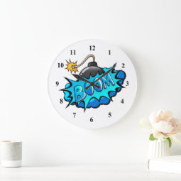 Pop Art Comic Style Bomb Boom! Large Clock | Zazzle