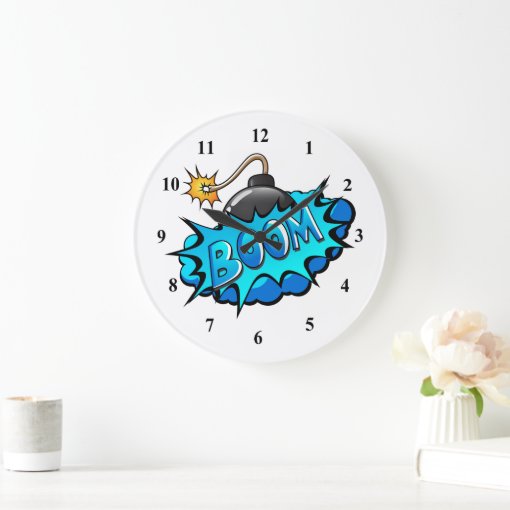 Pop Art Comic Style Bomb Boom! Large Clock | Zazzle