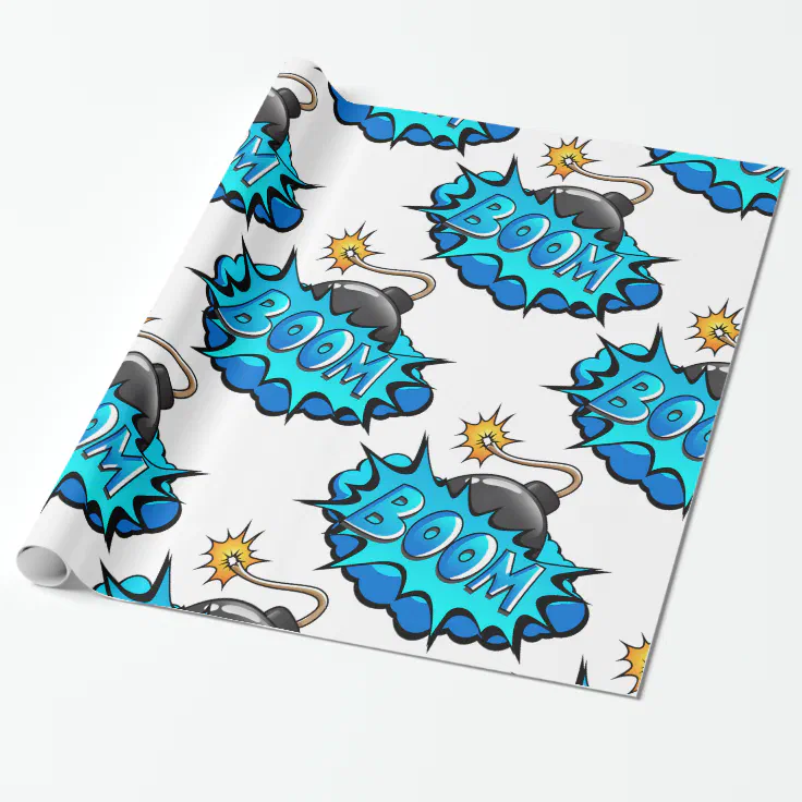 Pop Art Comic Style Bomb Boom! Wrapping Paper | Zazzle