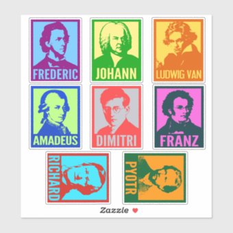Pop Art Composers | Colorful Mod Custom Cut Vinyl Sticker | Zazzle