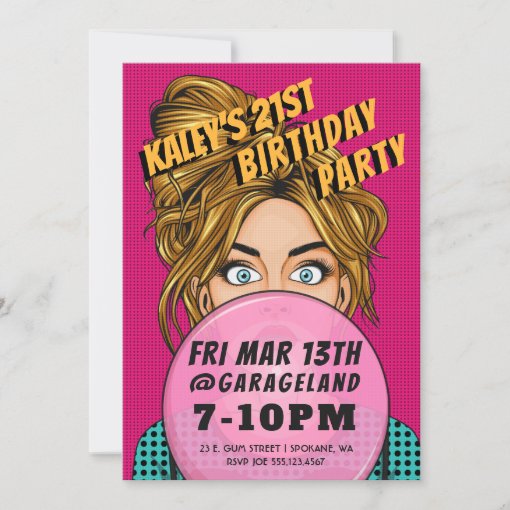 Pop Art Girl Event Birthday Party Invite | Zazzle