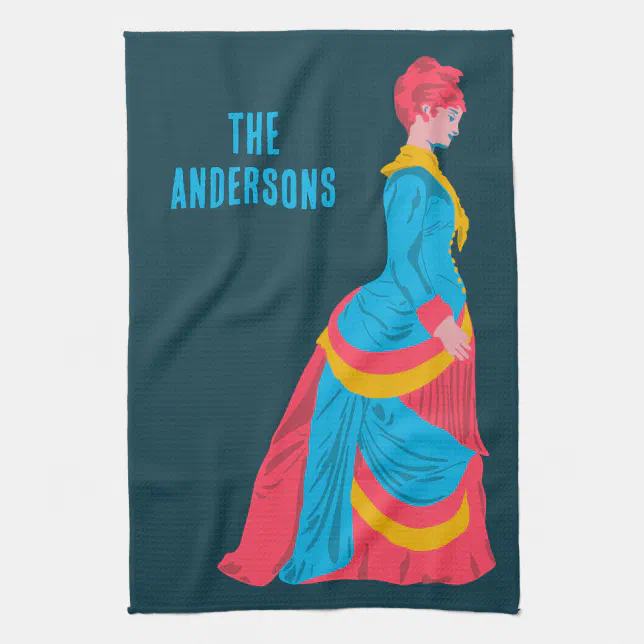 Pop Art Historical Woman in Bustle Dress Custom Kitchen Towel | Zazzle