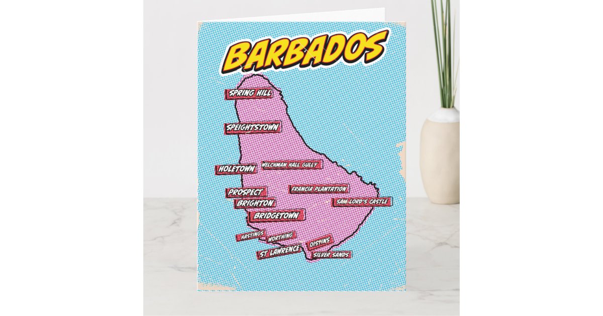 Pop Art Illustrated Barbados map Card | Zazzle