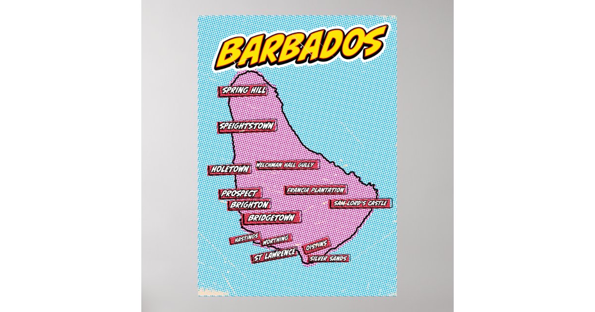 Pop Art Illustrated Barbados map Poster | Zazzle