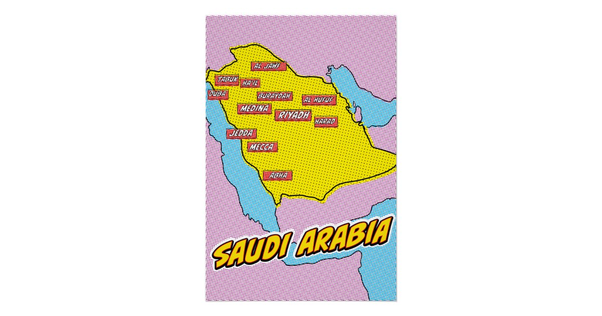 Pop Art Illustrated Saudi Arabia map Poster | Zazzle