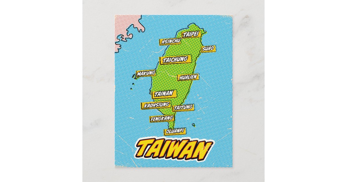 Pop Art Illustrated Taiwan map Enclosure Card | Zazzle