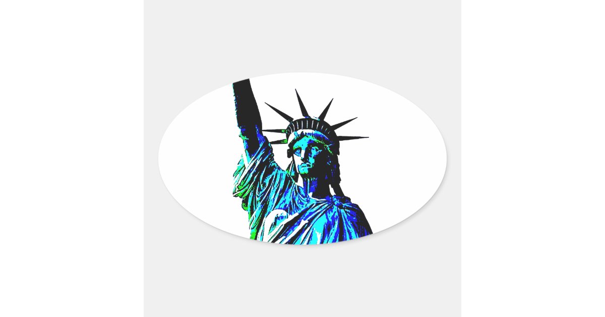 Pop Art Lady Liberty Oval Sticker | Zazzle