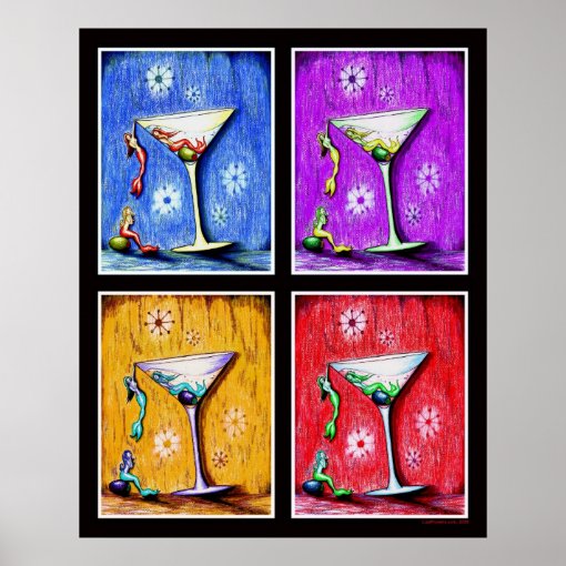 Pop Art Mermaid Martinis Poster | Zazzle