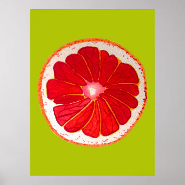 Pop art pink grapefruit original watercolour poster | Zazzle