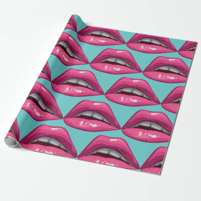 Pop Art Pink Lips Makeup Wrapping Paper | Zazzle