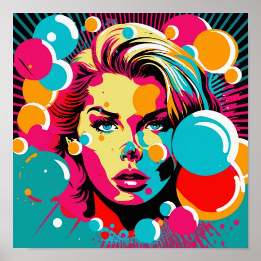 Pop Art Portrait - Vibrant Woman's Face Poster Art | Zazzle