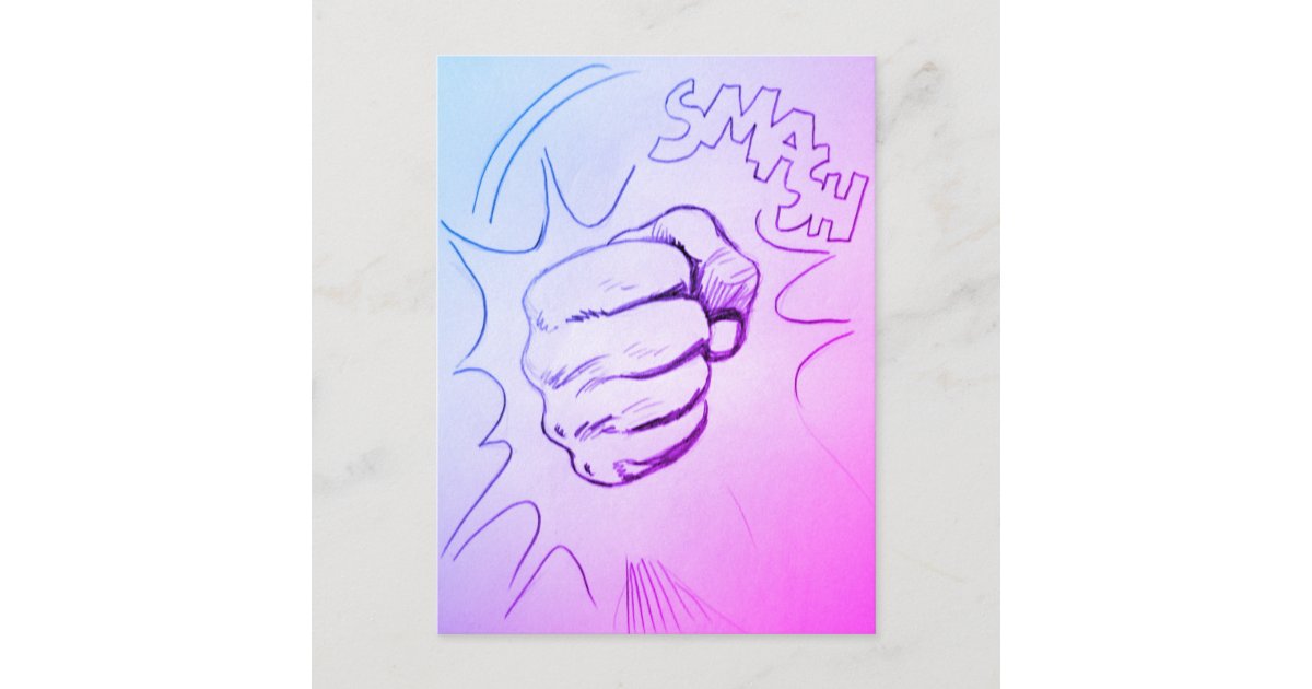 Pop Art Smash Punch Pencil Sketch Postcard | Zazzle