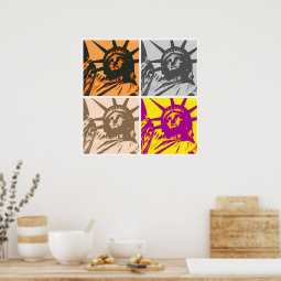 Pop Art Style Statue of Liberty 4 Colors Poster | Zazzle
