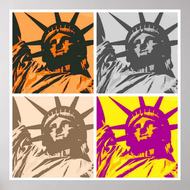 Pop Art Style Statue of Liberty 4 Colors Poster | Zazzle