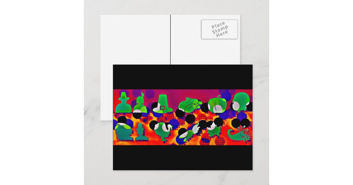 Pop Art Thanksgiving Silhouettes Holiday Postcard | Zazzle