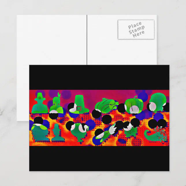 Pop Art Thanksgiving Silhouettes Holiday Postcard | Zazzle