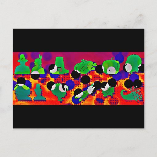 Pop Art Thanksgiving Silhouettes Holiday Postcard | Zazzle