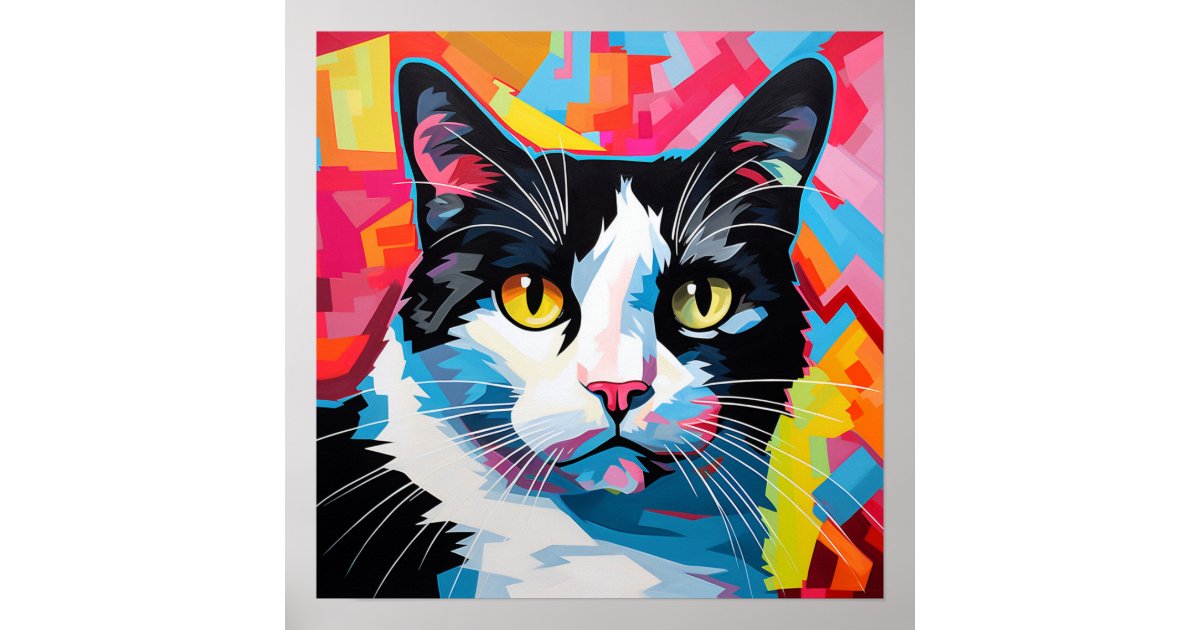 Pop Art Tuxedo Cat Poster | Zazzle