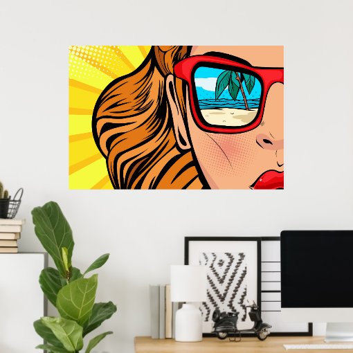 Pop Art Woman in Sunglasses at Beach Poster | Zazzle