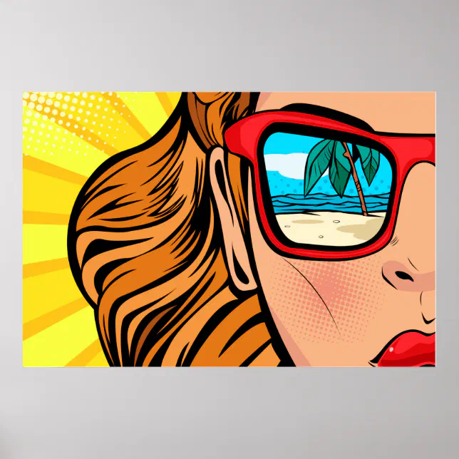 Pop Art Woman in Sunglasses at Beach Poster | Zazzle