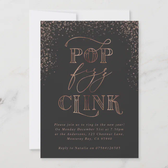 pop clink fizz bronze holiday party invitation | Zazzle