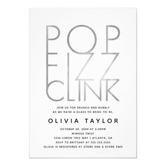 Pop Fizz Clink Bridal Shower Invitation, Silver Invitation | Zazzle.com