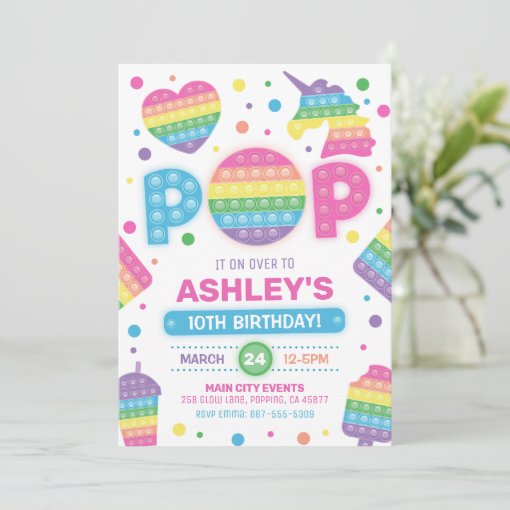 Pop It Birthday Invitation, Pop Rainbow Invite | Zazzle