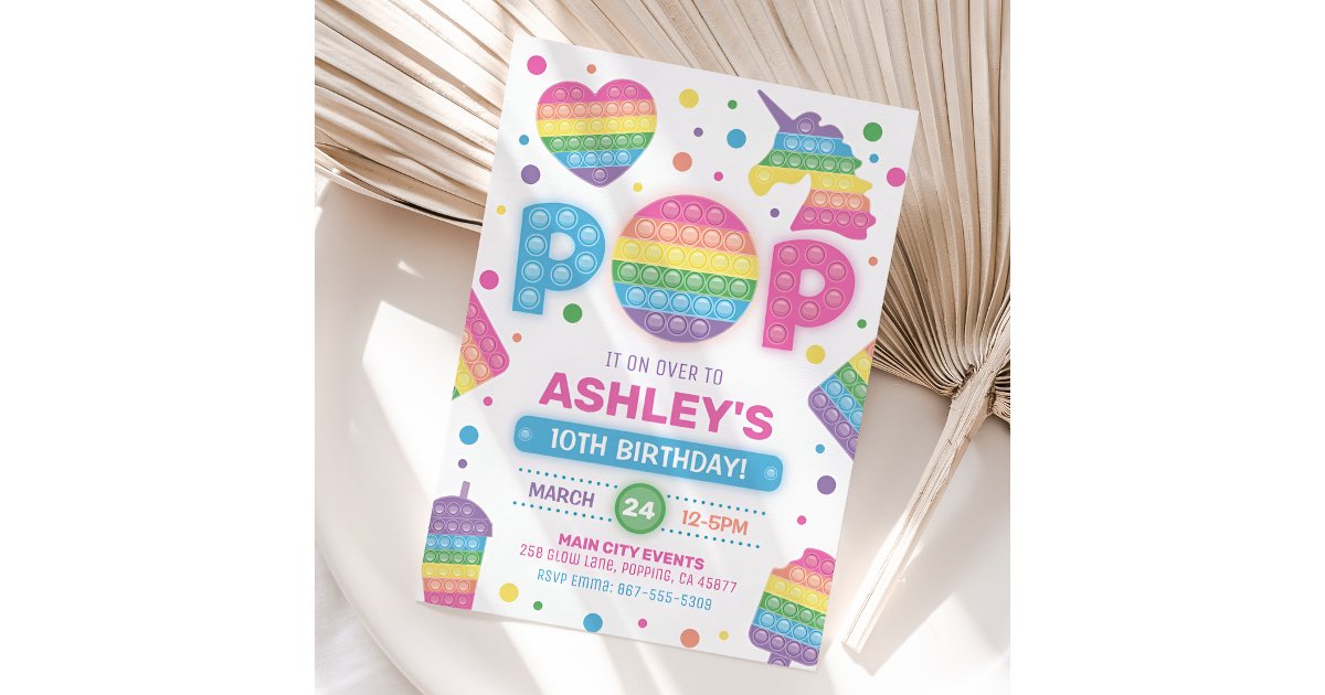 Pop It Birthday Invitation, Pop Rainbow Invite | Zazzle