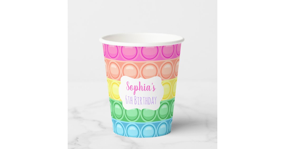 Pop It Birthday Party Paper Cup, Girl Birthday Paper Cups | Zazzle