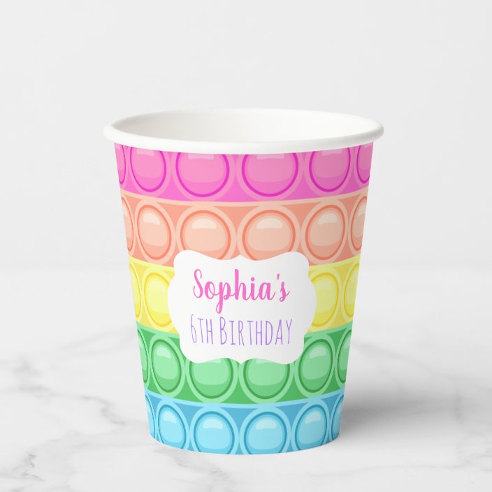 Pop It Birthday Party Paper Cup, Girl Birthday Paper Cups | Zazzle.com