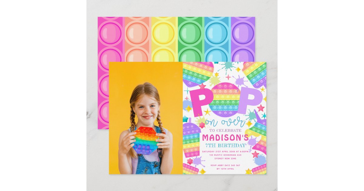 Pop It Photo Birthday Party Invitation | Zazzle