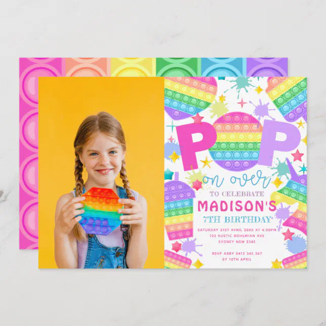 Pop It Photo Birthday Party Invitation | Zazzle
